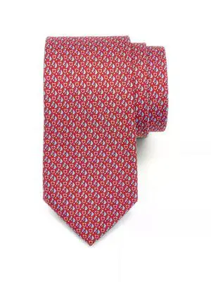 FERRAGAMO Equestrian Print Silk Tie - Red