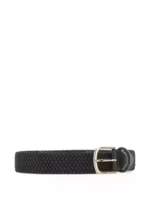 ALBERTO LUTI Woven Leather-trim Belt - Black