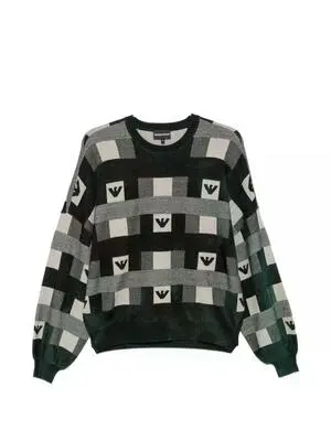Emporio Armani Logo-patterned Intarsia-knit Sweater - Green