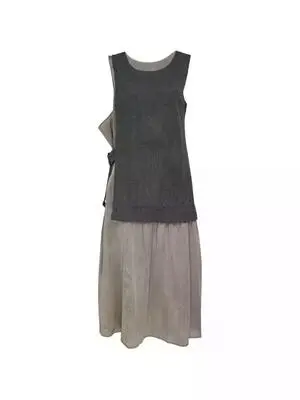 Y’s Layered Pinstriped Midi Dress - Grey