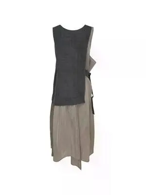 Y’s Layered Pinstriped Midi Dress