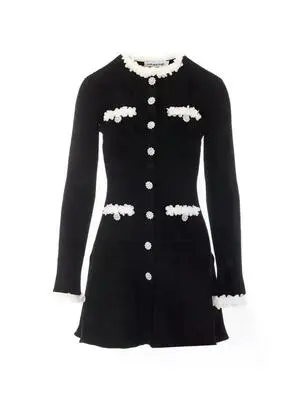SELF-PORTRAIT Floral-button Chenille-knit Mini Dress - Black