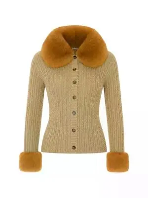 Saint Laurent Faux-fur Trim Cable-knit Cardigan - Neutrals