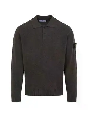 Stone Island 5100018 Light Rws Geelong Wool Loose-fit Polo Collar Jumper With Button Placket - Brown