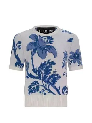 Libertine Floral-intarsia Short-sleeve Sweater - Neutrals