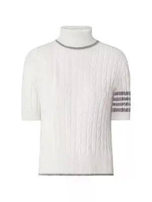 Thom Browne Cashmere 4-bar Baby Cable-stitch Turtleneck Sweater - White