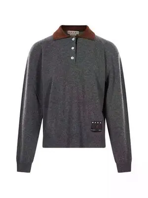 Marni Logo-patch Cashmere Polo Top - Grey
