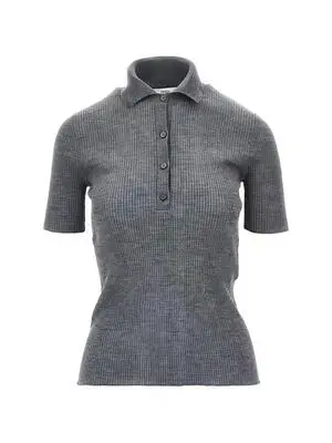 Fendi Ribbed-knit Short-sleeve Polo Shirt - Grey
