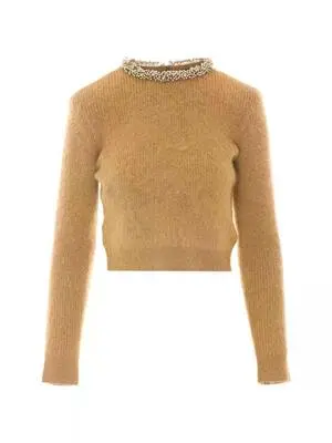 SELF-PORTRAIT Beaded-trim Knit Sweater - Neutrals