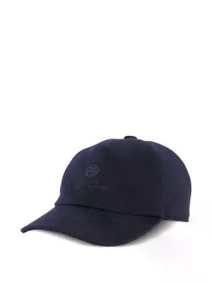 Loro Piana Cashmere Baseball Cap With Embroidered Logo - Blue