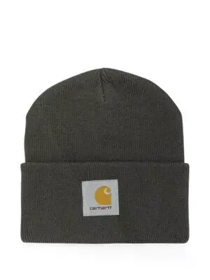 Carhartt Work In Progress Logo-patch Ribbed Beanie Hat - Grey