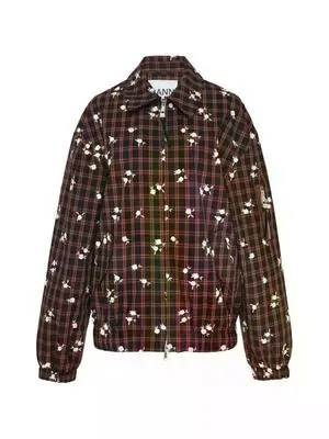 GANNI Bomber In Printed Check - Brown