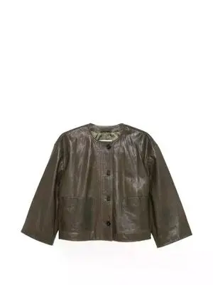 Max Mara Weekend Max Mara Leather Crinkled Finish Jacket Brown