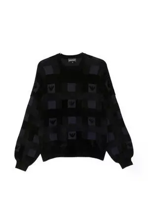 Emporio Armani Logo-patterned Chenille Sweater - Black