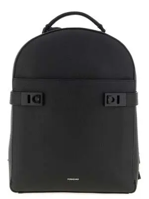 FERRAGAMO Hug' Hammered Leather Backpack - Black