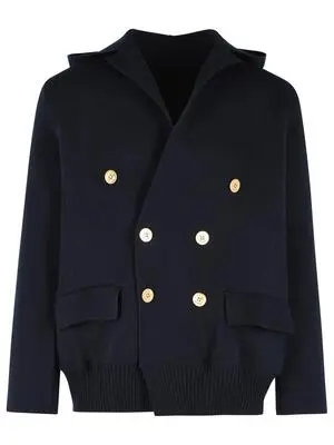 Sacai Double-breasted Blazer In Navy Cotton Blend - Blue