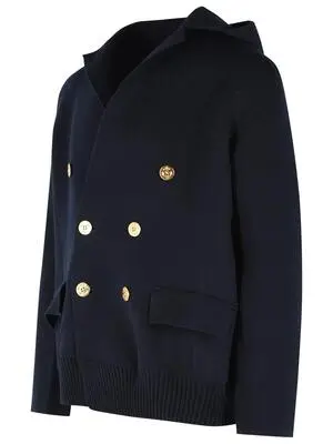 Sacai Double-breasted Blazer In Navy Cotton Blend