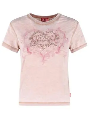 DIESEL® Rhinestone Embellished Cotton Blend T-shirt - Pink
