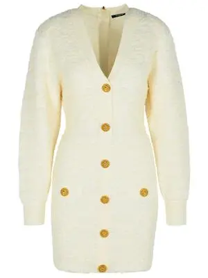 Balmain V-neck Wool Blend Dress - White