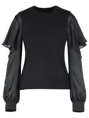 Sacai Cotton T-shirt With Sheer Sleeves - Black
