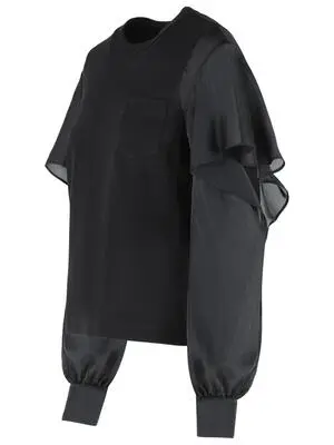 Sacai Cotton T-shirt With Sheer Sleeves - Black
