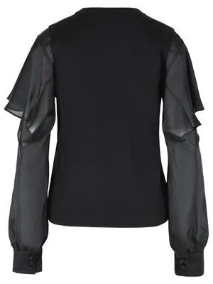 Sacai Cotton T-shirt With Sheer Sleeves - Black