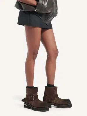 Balenciaga Waxed Suede Mini Booties - Brown