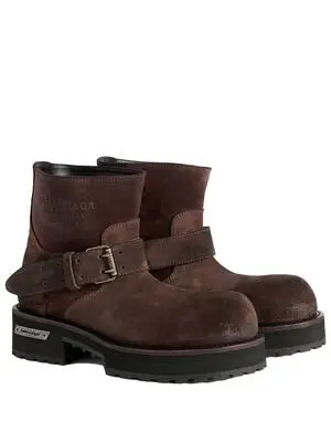 Balenciaga Waxed Suede Mini Booties - Brown