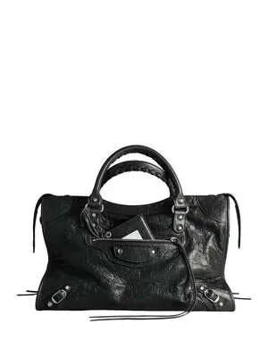 Balenciaga Le City Bag Medium In Arena Lambskin - Black