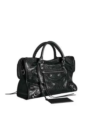Balenciaga Le City Bag Medium In Arena Lambskin - Black
