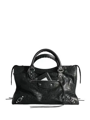 Balenciaga Le City Bag Medium In Arena Lambskin - Black