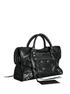 Balenciaga Le City Bag Medium In Arena Lambskin - Black