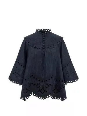 Zimmermann Mahon Broderie Anglaise Denim Top - Blue