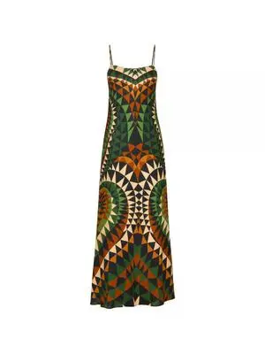 Farm Rio Heart Deco Geometric-print Maxi Dress - Green
