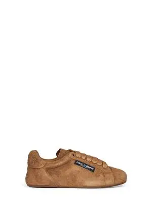 Dolce & Gabbana Light Brown Suede Split Leather Portofino Soft Sneakers
