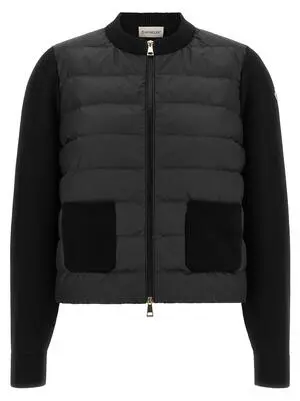 Moncler Padded Cardigan With Technical Fabric Front - Black