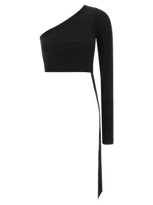 Rick Owens Ziggy One-shoulder Cropped Top With Ribbon Detail - Black