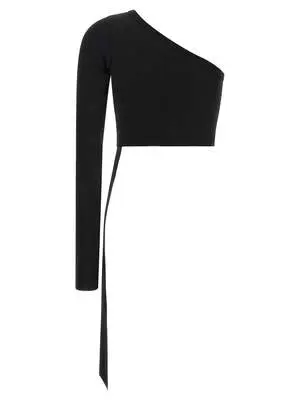 Rick Owens Ziggy One-shoulder Cropped Top With Ribbon Detail - Black