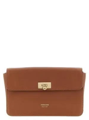 FERRAGAMO Harley' Smooth Calf Leather Clutch - Brown