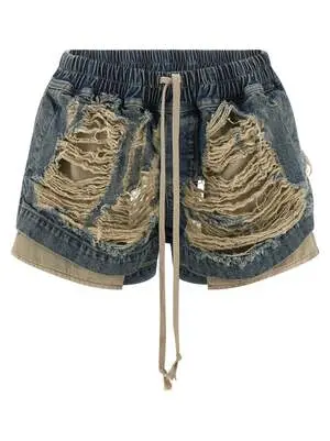 Rick Owens Fog Boxers" Distressed Denim Shorts - Blue