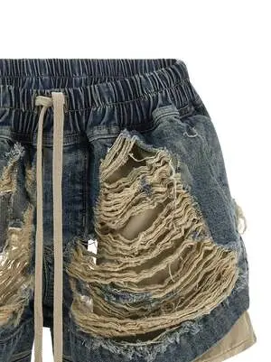 Rick Owens Fog Boxers" Distressed Denim Shorts - Blue