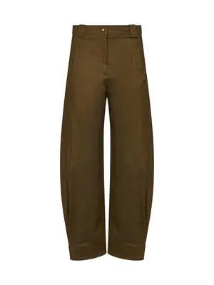 Max Mara Khaki Green Stretch Canvas Barrel-leg Trousers - Multicolor