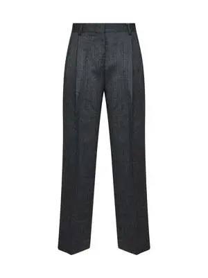 TOTEME TOTEME Dark Grey Mélange Wool Herringbone Double-Pleat Trousers Multicolor
