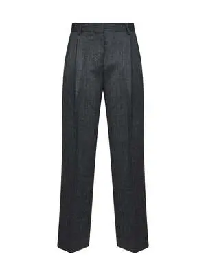 TOTEME Dark Grey Mélange Wool Herringbone Double-pleat Trousers - Multicolor