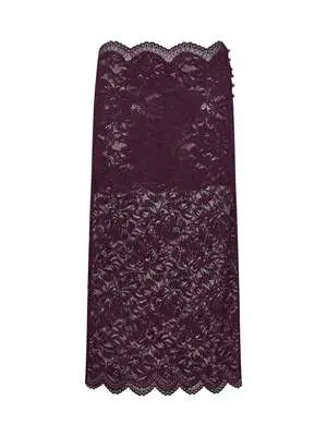 Rabanne Magenta Purple Layered Stretch Lace Midi Skirt - Multicolor