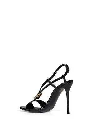 Dolce & Gabbana Black Patent Leather Stiletto Sandals With Dg Logo - Multicolor
