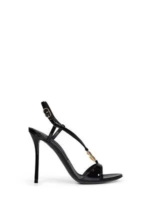 Dolce & Gabbana Black Patent Leather Stiletto Sandals With Dg Logo - Multicolor