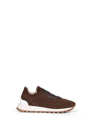 Brunello Cucinelli Espresso Suede Runners With Shiny Tab - Multicolor