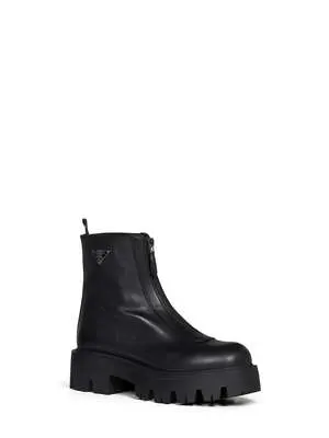 Prada Calzature Black Leather Zip-up Ankle Boots