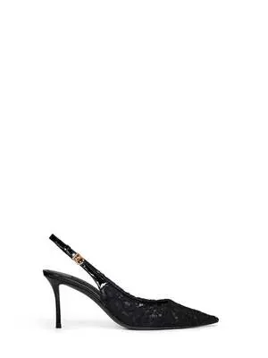 Dolce & Gabbana Black Lace And Patent Leather Slingback Pumps - Multicolor